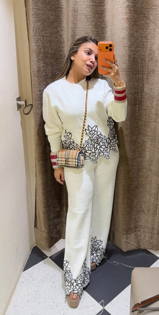 Women’s Floral Embroidered Knit Co-Ord Set – Glamourlyindia